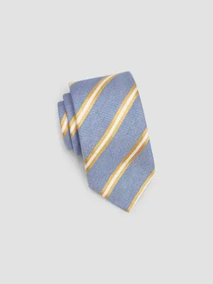 Canali Repp Stripe Silk Tie - Blue