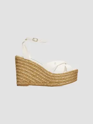 JIMMY CHOO Korra 100mm Leather Espadrille Wedge Sandals - Latte