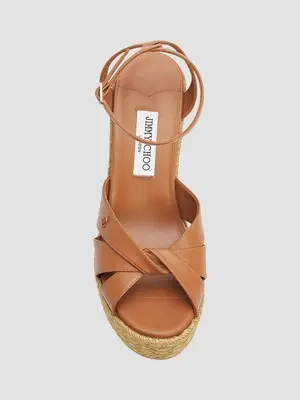 JIMMY CHOO Korra 100mm Leather Espadrille Wedge Sandals - Tan