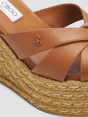 JIMMY CHOO Korra 100mm Leather Espadrille Wedge Sandals - Tan