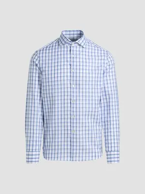 Canali Plaid Cotton-linen Sport Shirt - Blue