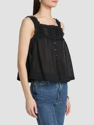 DÔEN Fidella Lace Cotton Top - Black