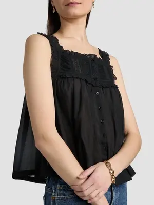DÔEN Fidella Lace Cotton Top - Black