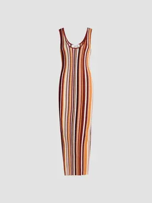 Ronny Kobo Kerry Rib-knit Striped Sheath Midi-dress