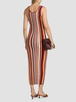 Ronny Kobo Kerry Rib-knit Striped Sheath Midi-dress