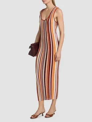 Ronny Kobo Kerry Rib-knit Striped Sheath Midi-dress