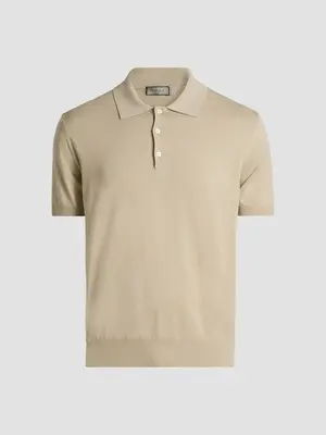 Canali Cotton Knit Polo Shirt Tan