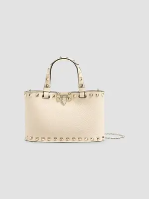 Valentino Garavani Rockstud Shopping Top Handle Bag In Grainy Calfskin - Light Ivory