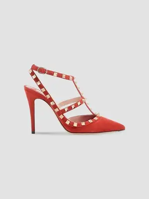 Valentino Garavani Rock Stud 100mm Suede Pumps - Red