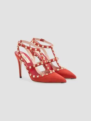 Valentino Garavani Rock Stud 100mm Suede Pumps - Red