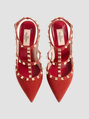 Valentino Garavani Rock Stud 100mm Suede Pumps - Red