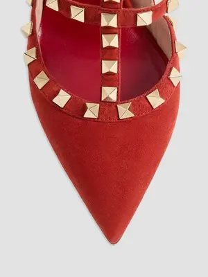 Valentino Garavani Rock Stud 100mm Suede Pumps - Red