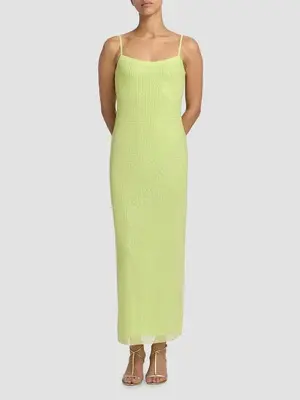 AREA Embellished Mesh Scoopneck Maxi Dress