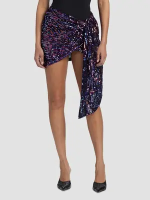AREA Sequin Asymmetric Wrap Miniskirt
