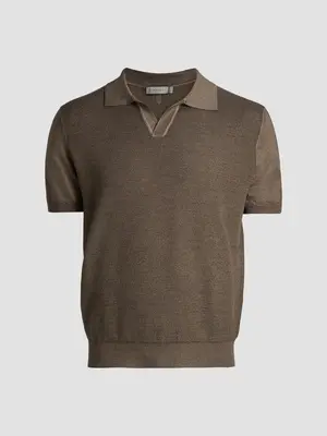 Canali Micro-stitch Wool-silk Johnny Collar Polo Shirt - Brown