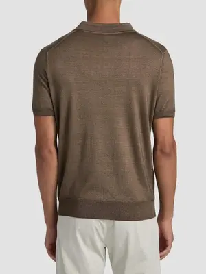 Canali Micro-stitch Wool-silk Johnny Collar Polo Shirt