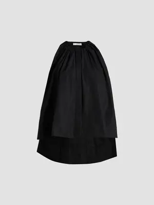 Co Gathered High-low Tton Poplin Top - Black