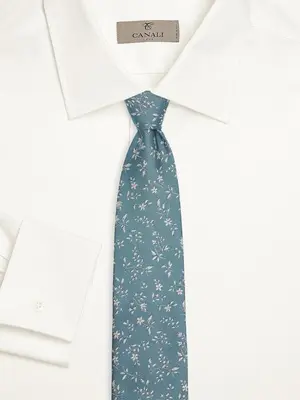 Canali Floral Woven Silk Tie - Teal