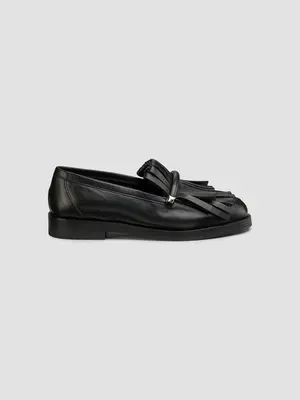 JIMMY CHOO Eska Kiltie Fringe Leather Loafers Black