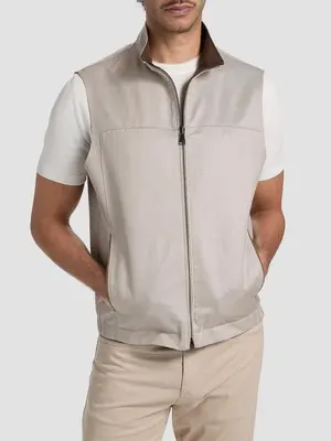 Canali Reversible Wool-linen Zip-front Vest