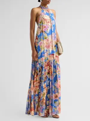 Hemant & Nandita Floral A-line Maxi Dress - Blue