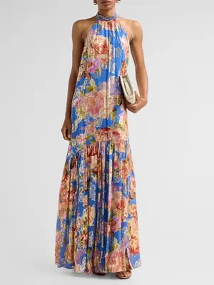 Hemant & Nandita Floral A-line Maxi Dress - Blue