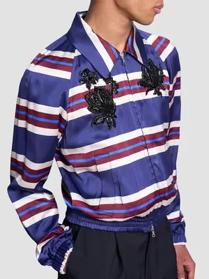 Dries Van Noten Embellished Striped Satin Jacket