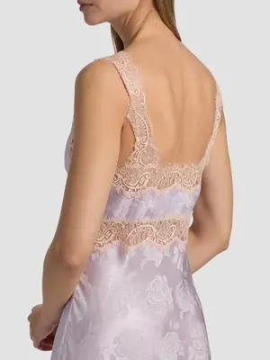Ronny Kobo Bryn Floral Lace-trim Satin Maxi Dress