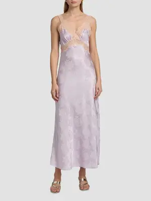 Ronny Kobo Bryn Floral Lace-trim Satin Maxi Dress