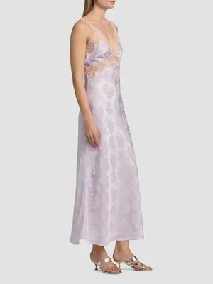Ronny Kobo Bryn Floral Lace-trim Satin Maxi Dress