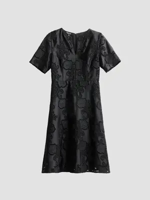 Misook Floral Eyelet Crepe De Chine A-line Knee-length Dress - Black