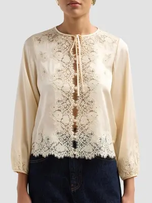 DÔEN Lucine Lace-trim Silk Blouse