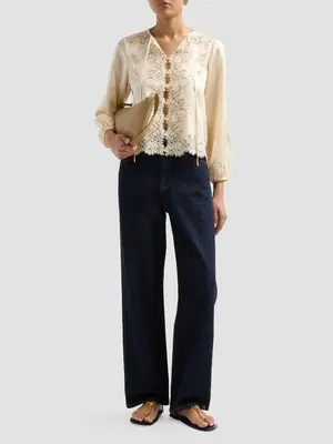 DÔEN Lucine Lace-trim Silk Blouse