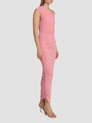 Ronny Kobo Emina One-shoulder Ruched Midi-dress - Blush