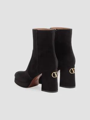Valentino Garavani Fawcette 90mm Platform Ankle Boots In Split Leather - Black