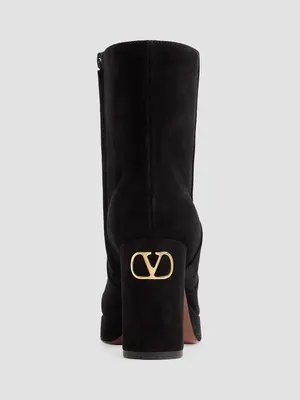 Valentino Garavani Fawcette 90mm Platform Ankle Boots In Split Leather - Black