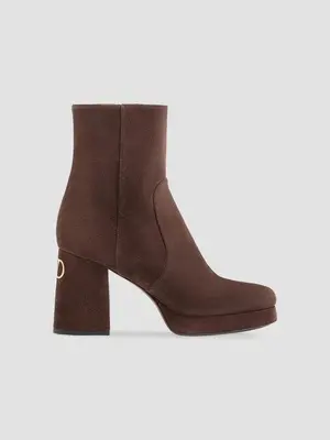 Valentino Garavani Fawcette 90mm Platform Ankle Boots In Split Leather Ebony