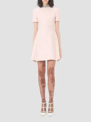 Valentino Garavani Embroidered Crinkle Cotton Tweed Short Dress