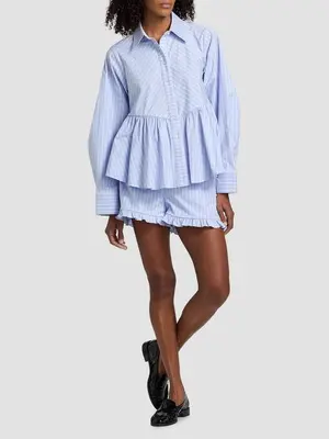 KIKA VARGAS Sally Striped Cotton Shorts - Blue