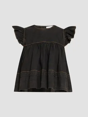 GANNI Denim Flutter-sleeve Babydoll Top - Black