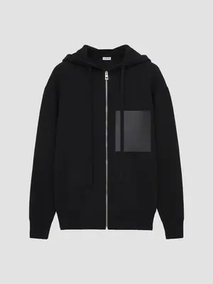 Loewe Leather Patch Pocket & Wool Zip-front Hoodie - Black