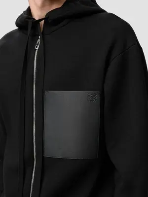 Loewe Leather Patch Pocket & Wool Zip-front Hoodie - Black