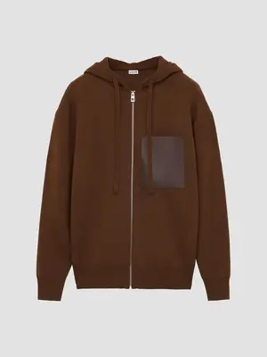 Loewe Leather Patch Pocket & Wool Zip-front Hoodie - Brown