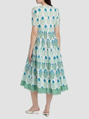 RO'S GARDEN Daphne Floral Cotton Midi-dress