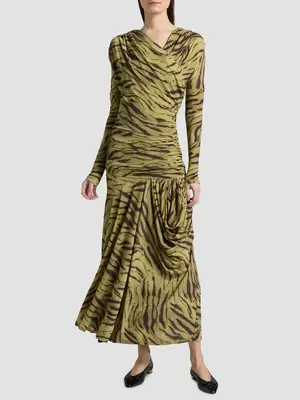 GANNI Zebra-print Ruched Dress - Khaki