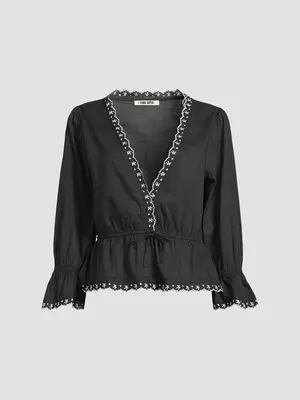 Ciao Lucia Renata Embroidered Cotton Voile Top - Black