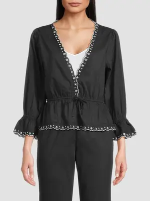 Ciao Lucia Renata Embroidered Cotton Voile Top