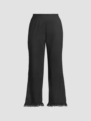 Ciao Lucia Kaja Cotton Voile Embroidered-hem Crop Pants - Black