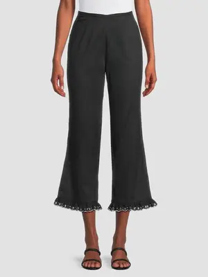 Ciao Lucia Kaja Cotton Voile Embroidered-hem Crop Pants