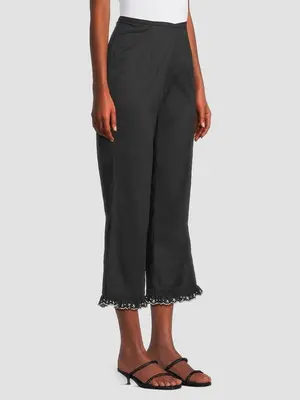 Ciao Lucia Kaja Cotton Voile Embroidered-hem Crop Pants